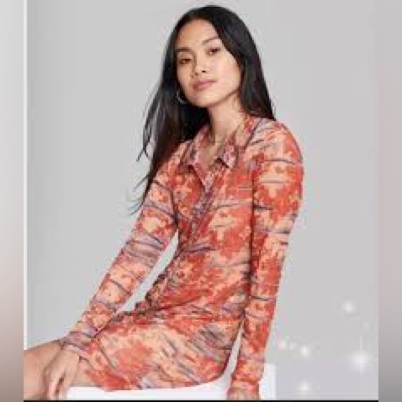wild fable | Dresses | Wild Fable Long Sleeve Button Front Mesh Dress ...
